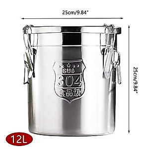 Stainless Steel Canister with Lids, Airtight Sealable Containers for Food Kitchen Canisters Household Cereal Dispenser Bucket Food Storage Containers for Rice, Flour, Grain, Coffee Bean (3.17 Gal)