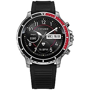 Citizen CZ Smart Grey Plated Silicone Strap Stainless Steel Smartwatch Touchscreen, Heartrate, GPS, Speaker, Bluetooth, Notifications, iPhone and Android Compatible, Powered by Google Wear OS