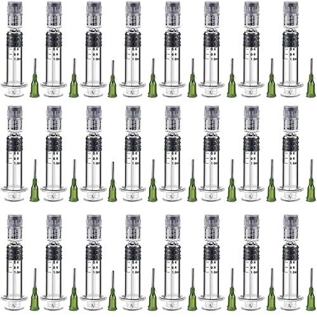 Nuanchu 1 ml Borosilicate Glass Luer Pets Syringe Reusable Glass Syringe with 14 Ga Blunt Tip Fill Individually Packaged Use for Art and Craft, Thick Liquid, Oils, Glue, Ink(24 Pieces)