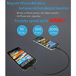 AMZPILOT Compatible for iPhone to iPhone Transfer Cable Male to Male Data Migration, iOS 14 to 8 pin OTG Cable Sync Photo/Video Wired Cord, for iPhone 14/13/12 Mini/Pro Max/11/Xs/Xr/8 Series - 0.8ft