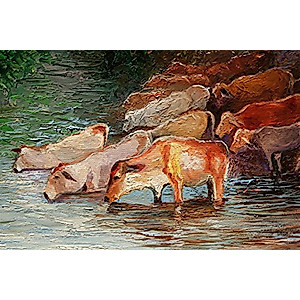 The Watering Hole, Herd of Cattle By Internationally Renown Artist Andre Dluhos