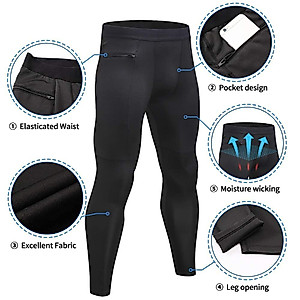 WRAGCFM Compression Pants Mens Leggings,Compression Tights for Men Workout Athletic Running Sports Gym Basketball Leggings Yoga Pants Quick Dry Black