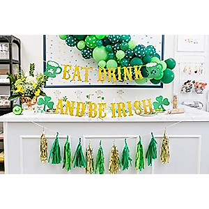 Weimaro Eat Drink and Be Irish Banner, Glittery St. Patrick’s Day Decorations, Happy St Patricks Day Banner Decorations, St Patricks Day Bar Pub Decor, Funny St Patty’s Day Party Decorations Supplies