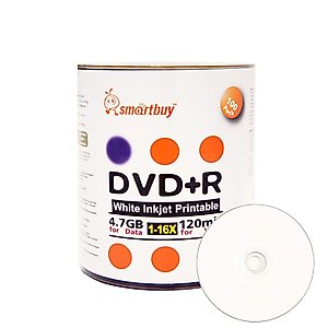Smartbuy 100-disc 4.7gb/120min 16x DVD+R White Inkjet Hub Printable Blank Data Recordable Media Disc