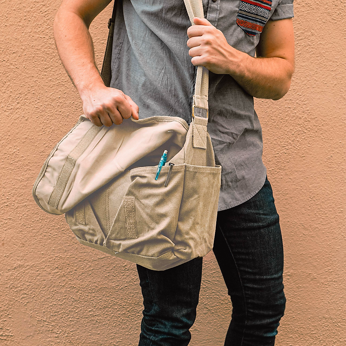 Sweetbriar Classic Vintage Messenger Bag - Original Heavyweight Cotton Canvas Shoulder Bag with Upgraded Features