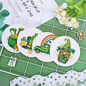 Whaline St. Patrick's Day Coaster 4Pcs Watercolor Irish Gnome Truck Rainbow Hat Leprechaun Leg Drink Coaster Irish Ceramic Coaster Cup Mat for Mugs Cups Home Kitchen Party Supplies