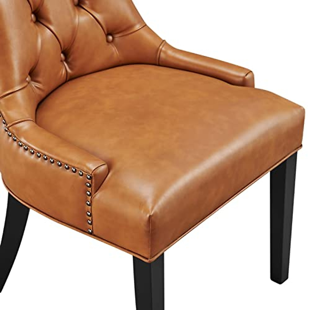 Modway Regent Modern Tufted Vegan Leather Upholstered Two Dining Chairs with Nailhead Trim in Tan