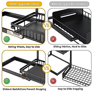 Under Sink Organizers and Storage, 2 Tier Stainless Steel Slide Out Under Sink Storage, 2023 New Upgraded Pull Out Cabinet Organizer Shelf for Bathroom Kitchen Organization and Storage, Black
