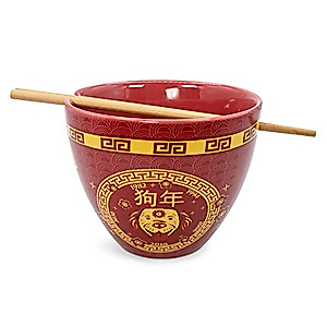 Boom Trendz Year Of The Dog Chinese Zodiac Ceramic Dinnerware Set Includes 16 Ounce Ramen Noodle Bowl and Red One Size