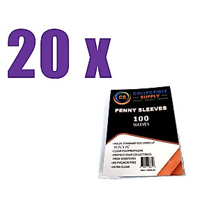 20 Pack Collectible Supply Penny Sleeves 100 Ct. Standard Size (2000 Total Sleeves) Trading Gaming Card Storage & Protection