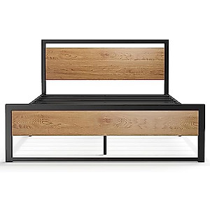 BONSOIR Queen Size Bed Frame Steady Steel Platform with Wood Headboard/Footboard (Queen Size)