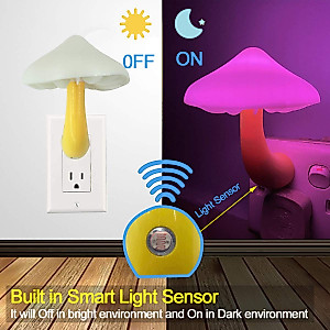 UTLK [3 Pack Plug-in LED Mushroom Night Light Lamp with Dusk to Dawn Sensor,Plug in Bed Cute Nightlight lamp Wall Baby Lights for Kids Children (7-Color)