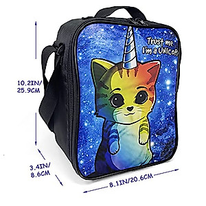 Insulated Lunch Bag for Kids, Boys Girls Lunch Box, Cute Cat Lunch Bag with Shoulder Strap, School Bento Lunch Box for Kids Toddlers Teens, Aesthetic Black Reusable Cooler Thermal Meal Tote Kit