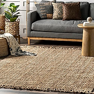 nuLOOM 8x10 Daniela Jute Tassel Hand Woven Area Rug, Natural, Solid Chunky Farmhouse Design, Natural Fiber, For Bedroom, Dining Room, Living Room, Hallway, Office, Entryway