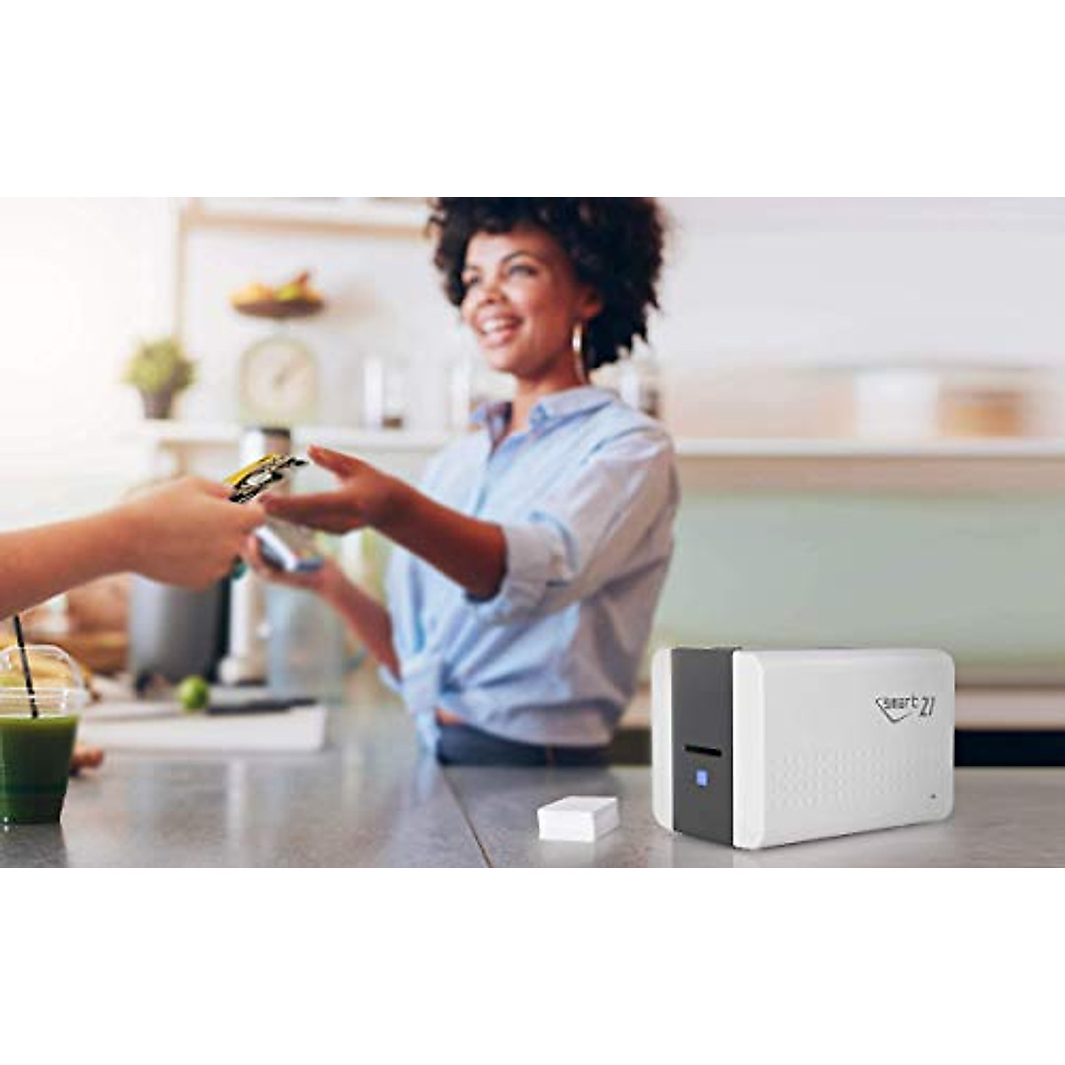 IDP SMART-21 Series ID Card Simplex Starter Printer Kit with Software, Manual and Guides - Includes 100-Print YMCKO Color Ribbon and 100 PVC Plastic Cards