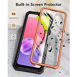for Samsung Galaxy A03S Phone Case: Built in Hard Kickstand & Touch Protector Military Shockproof TPU Sturdy Soft Rugged Heavy Duty Armor Full Body Protection Grade Phone Cover - Orange