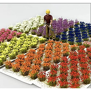 35 Pcs Static Grass Tuft Model Grass Tufts Railway Artificial Grass and 32 Pcs Bushy Tuft Flower Cluster Vegetation Groups for DIY Architecture Building Model Train Landscape Railroad Scenery (Set C)