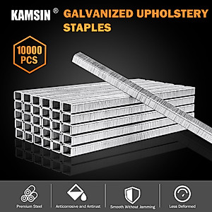 KAMSIN 71 Series 22 Gauge Galvanized Fine Wire Staples, 3/8-Inch(9mm) Crown 1/4-Inch(6mm) Leg Length Upholstery Staples for Fabric, Upholstering, Furniture, Cabinet (10,000 per Box)
