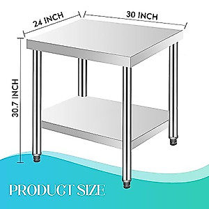 ATMTV Stainless Steel Table for Prep & Work 30x24 Inches, NSF Metal Commercial Kitchen Table with Adjustable Under Shelf and Foot for for Restaurant, Warehouse, Home, Kitchen, Garage