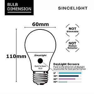 Dusk to Dawn LED Mosquito Bulb with Dual DayLight Sensor,Bug Free & ON/OFF Automatic Depends On DayLight Level,9 Watt,Edison Screw E26,Pack of 4