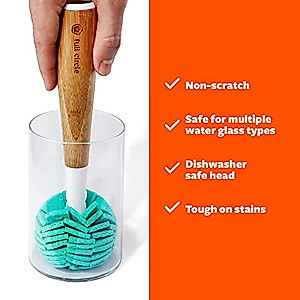 Full Circle Crystal Clear 2.0 Replaceable Glass Cleaner - Gentle Sponge Cleaning Brush for Washing Glasses – Bamboo Handle and Layered Cellulose Sponge Kitchen Dish Brush, One Size, White