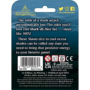 Shark d6 Dice Set | 6 Pcs | 16mm Six-Sided | Translucent Dice | Tabletop Roleplaying Games | RPG | from Steve Jackson Games