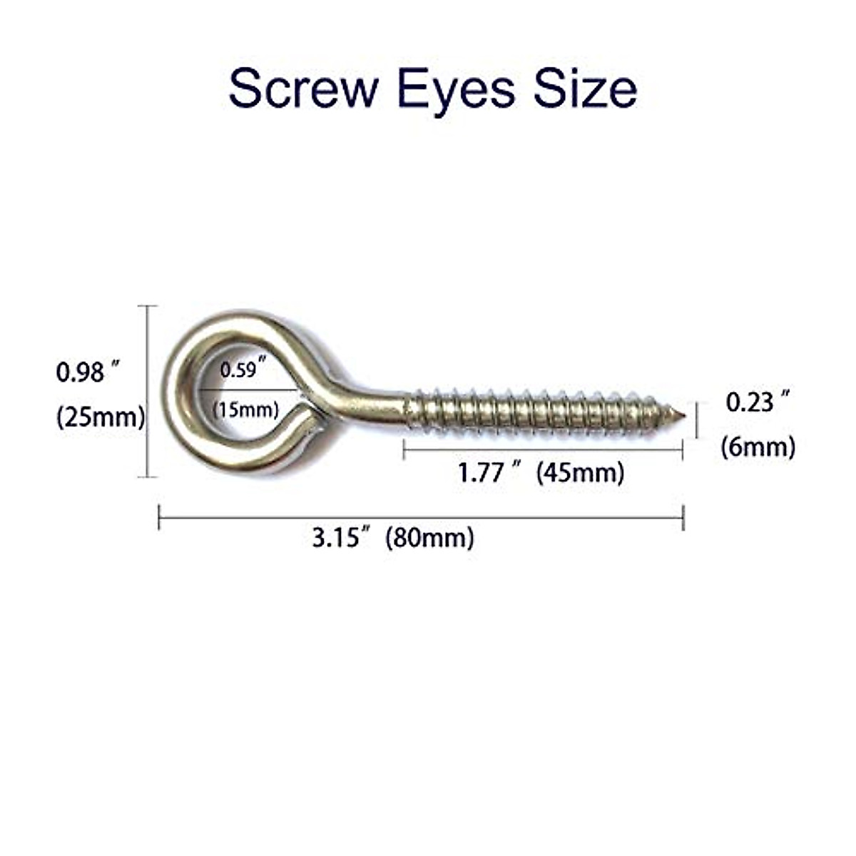Goyunwell Stainless Steel Screw Eyes for Wood 10pcs Eye Hook Screw in Heavy Duty Anti Rust Eye Wood Screws Large Eye Hooks Screw Eyes Eyebolts (M6 3-1/8 inch (80mm)