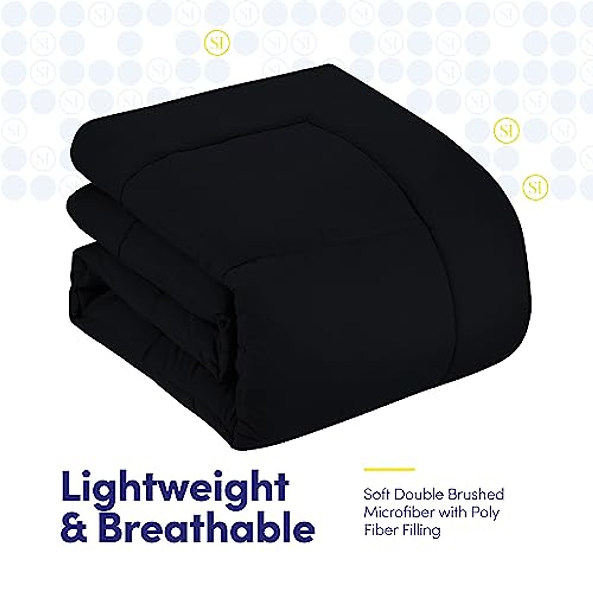 Sweet Home Collection 7 Piece Comforter Set Bag Solid Color All Season Soft Down Alternative Blanket & Luxurious Microfiber Bed Sheets, Black, Queen