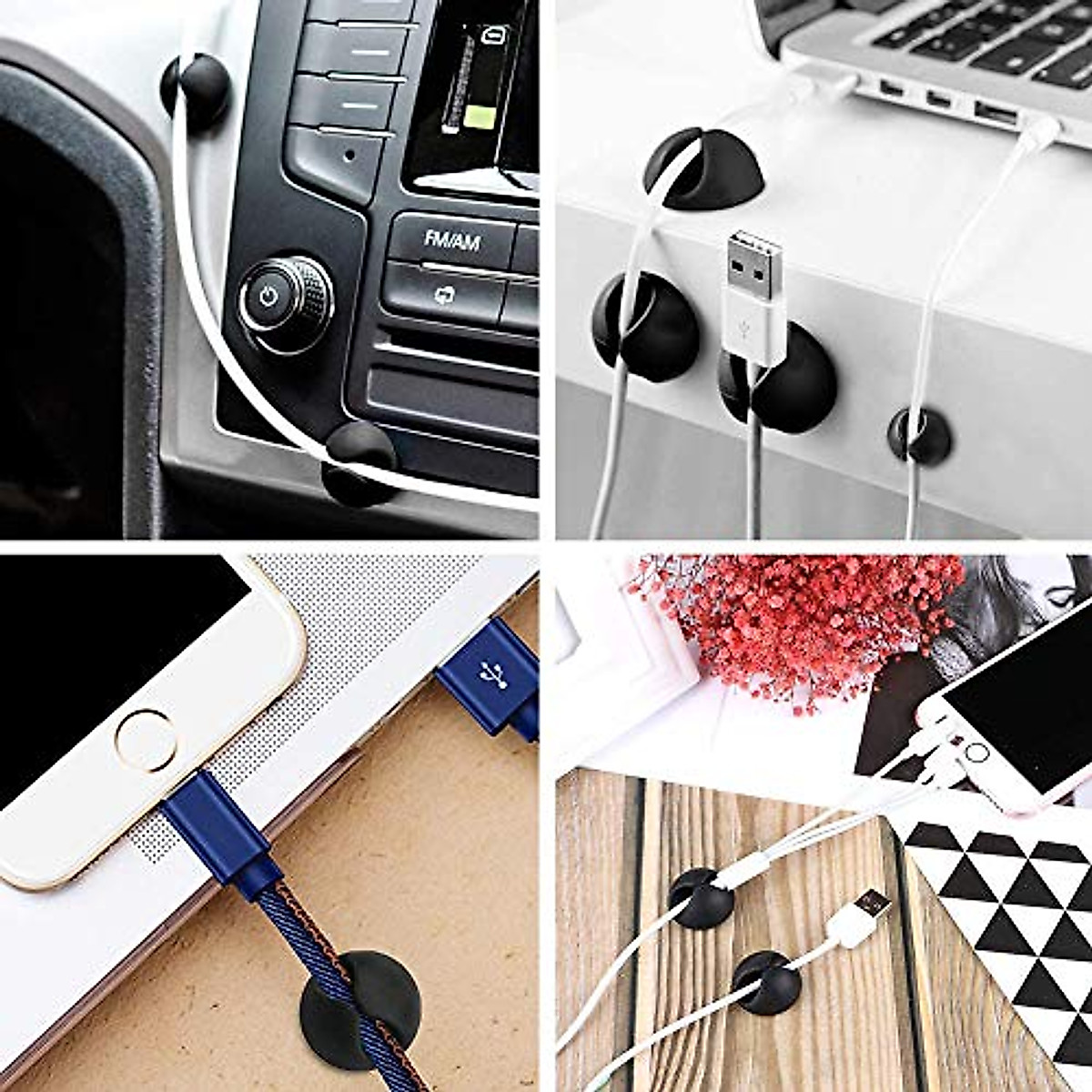 Wire and Cable Clamp Holder, Self-Adhesive Desktop Data Cable Clamp, Multifunctional Round USB Wire Clamp for Home Office and Car, Non-Toxic Material Durable Clamp