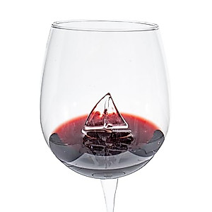 Sailing Wine Glasses Sail boat for Wine - Italian Cabernet Red Wine Glass With 3D Sailboat Inside - Creative Crystal Clear Cup Wine Glass Goblet Flute Lead-free - Perfect for Homes, Bars, Party (2pc)