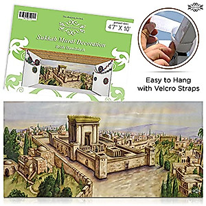 SUKKOT HADAR Sukkah Decoration: 4.7X10 Foot Vibrant Jewish Hanging Nylon Fabric Canvas Wall Banner, Hiddur Mitzvah Artwork with Bag (Temple Fabric)