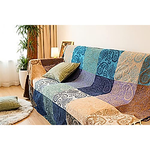 Knit Woven Super Soft Chenille Throw Blanket with Tassels Bohemian Throw Covers Large Couch Furniture Sofa Chair Loveseat Recliner Over Sized Cover (Flower, L (87" x 102"))