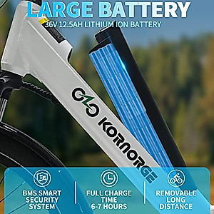 KORNORGE Electric Bike KC7, 26” Electric Bike for Adults with LCD Display, 350W Motor Ebike Up to 19.98 MPH, 36V 12.5Ah Battery, Dual Shock Absorber Electric Bicycle, White