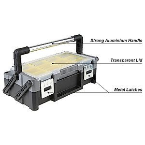 Olympia Tools 18 Inch Portable Plastic Cantilever Tool Box Organizer with Removable Compartments, Great Organization and Storage for Hardware, Assorted Nails, Dowels, Washers, Screws, Nuts and Bolts