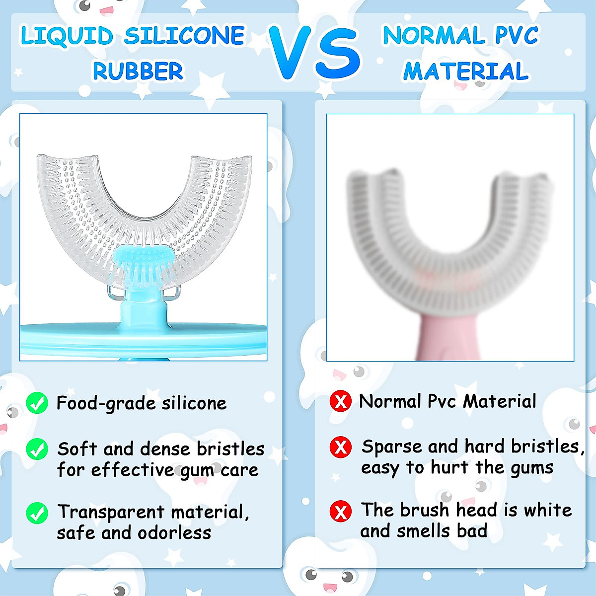 Baderke 3 Pieces Kids U Shaped Toothbrush Silicone Brush Head 360 Degree U Shaped Oral Cleaning Toothbrush with Cover Case Toddler Manual Training Tooth Brush Cute Cartoon Design for Ages 2-8