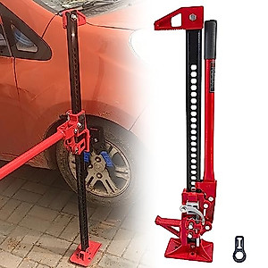 AoKuElec Heavy Duty Farm Jack 33 inch, High Lift Ratcheting Off Road Utility Jack with Wide Base, Cast and Steel, Stand 6000 lbs/3 Tons Capacity Red