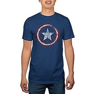 Marvel Captain America Faded Shield Logo Adult Sized T-Shirt (Large) Blue
