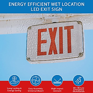 Ciata Red Light up Hardwired and Battery Operated Exit Signs with Light for Wet Location, Exterior, Weatherproof, Led Illuminated, Corded Exit Sign Battery Powered Emergency Light with Battery Backup