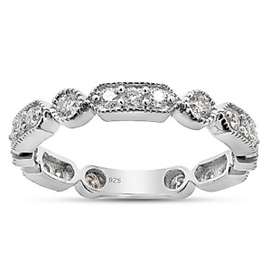 SAVEARTH DIAMONDS 1/2 cttw Round Cut Lab Created Moissanite Diamond Milgrain Full Eternity Stackable Band Ring In 14K White Gold Over Sterling Silver (VVS1 Clarity,0.50 Cttw) -8