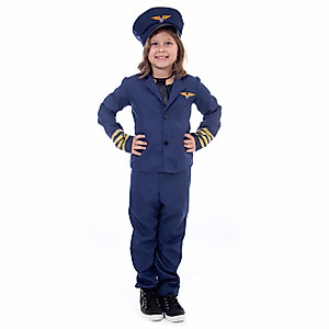 Kids Airline Pilot Halloween Costume - Dress Up, Pretend Play (Medium)