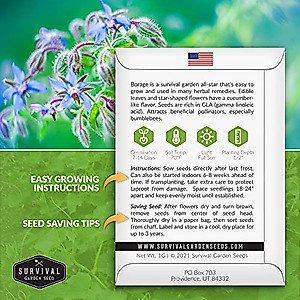 Survival Garden Seeds - Borage Seed for Planting - Packet with Instructions to Plant and Grow Beautiful Medicinal Herb in Your Home Vegetable Garden - Non-GMO Heirloom Variety - Attracts Pollinators