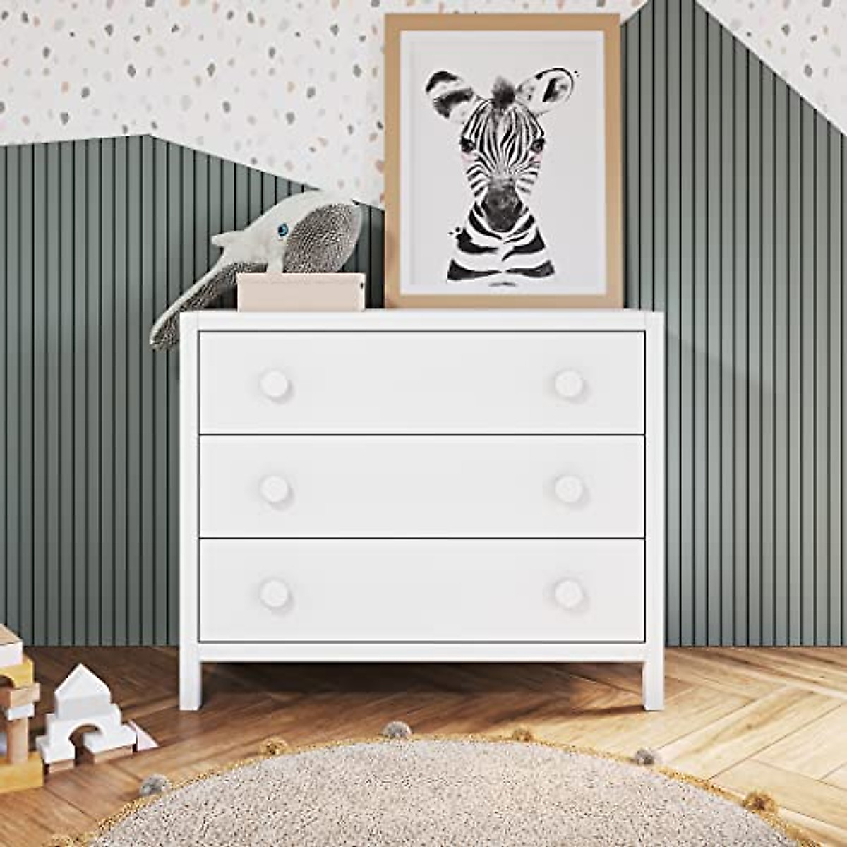 Child Craft Orbit 3 Drawer Dresser for Baby Nursery or Kid’s Bedroom Storage, Modern Contemporary Bedroom Furniture, Anti-Tip Kit Included, 42”L x 18”D x 34”H, (Matte White)