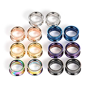 PUNKYOUTH 14PCS Stainless Steel Ear Gauges Tunnels Plugs Screw Back Fit Stretcher Piercing Set 6mm-25mm