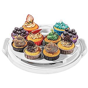 Yesland Cake Carrier with Collapsible Handle - White Cake Container and Holder with Lid - Portable Plastic Round Cake Cover for 10 inch Cake, Pies, Cookies, Nuts, Muffins, Cupcakes and Fruit