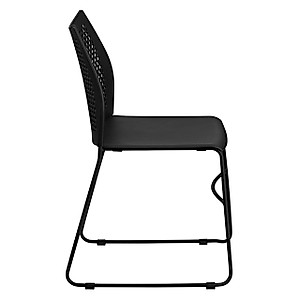 Flash Furniture 5 Pack HERCULES Series 661 lb. Capacity Black Stack Chair with Air-Vent Back and Black Powder Coated Sled Base