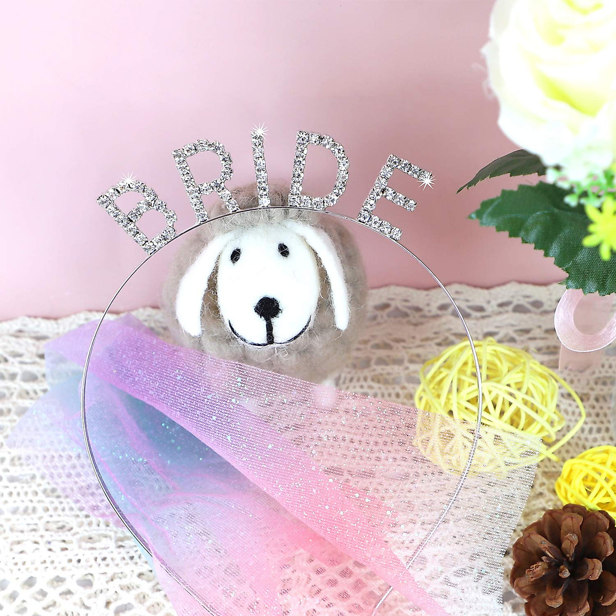 AUEAR, Rhinestone Bride Headband Elegant Bride Crown Bachelorette Party Headbands (Silver)