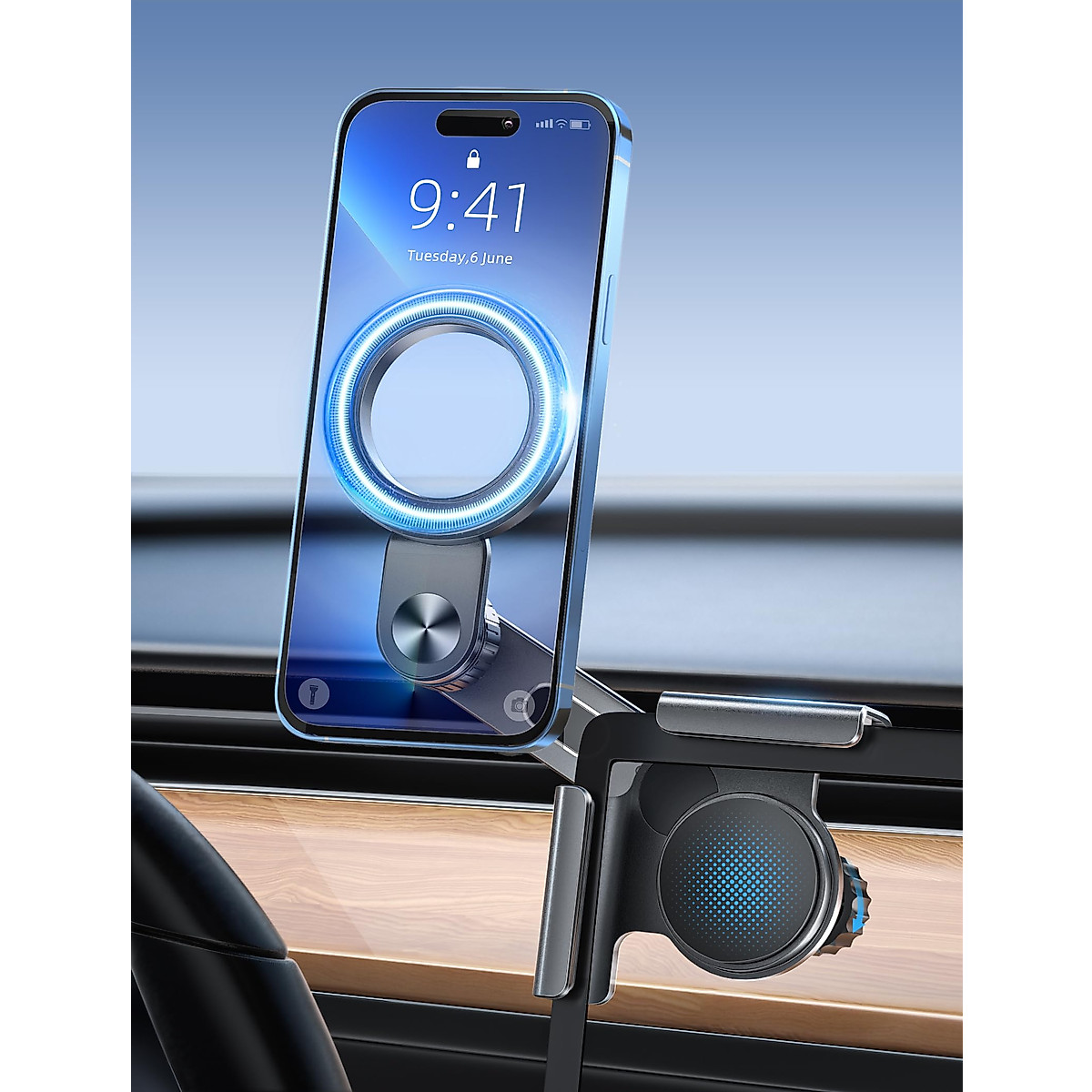 Tesla Phone Mount, for MagSafe Car Mount [Super Solid Base] Tesla Model 3/Y Phone Holder, Tesla Model 3/Y Accessories 2023, Fits for iPhone14/13/12 and Other Smart Phone