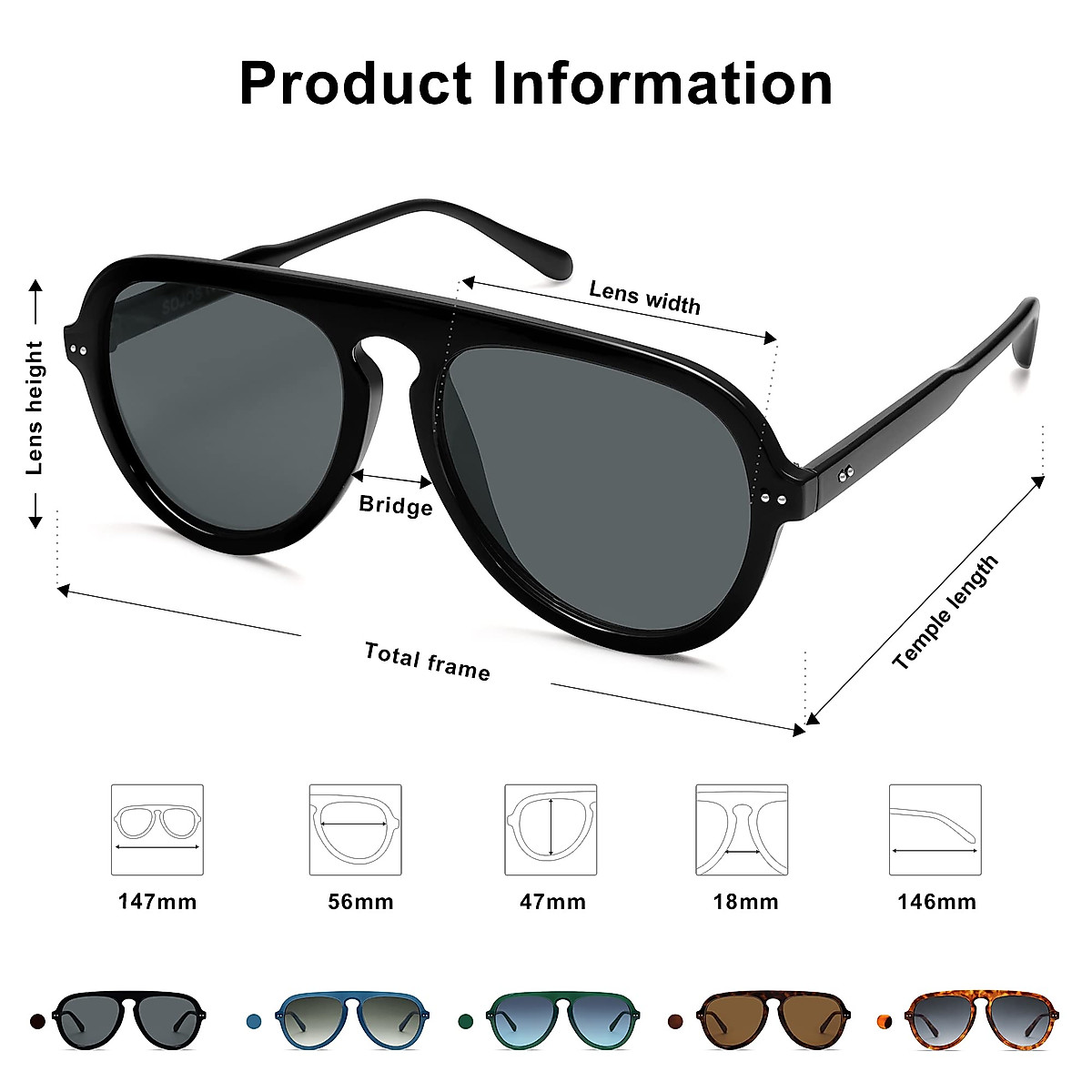 SOJOS Retro Aviator Sunglasses Womens Mens Vintage Plastic Frame Shades Lentes De Sol Para Mujer SJ2255 Black