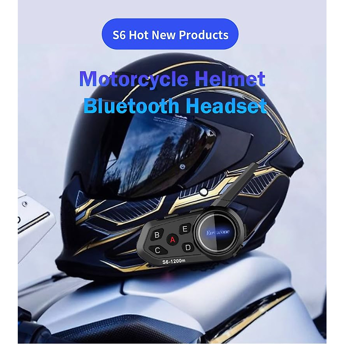 EuroFone S6 Motorcycle Helmet Bluetooth Intercom Headset, Intercomunicador para Casco De Moto, 2 Riders 1200m 6 Riders 6km, 2 People Real-time Talk, CVC Noise Reduction, IP65 Waterproof（1Pack）
