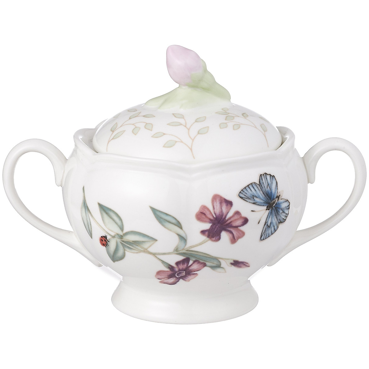 Lenox Butterfly Meadow Double Handled Sugar Bowl with Lid, White -, 1 Count (Pack of 1)